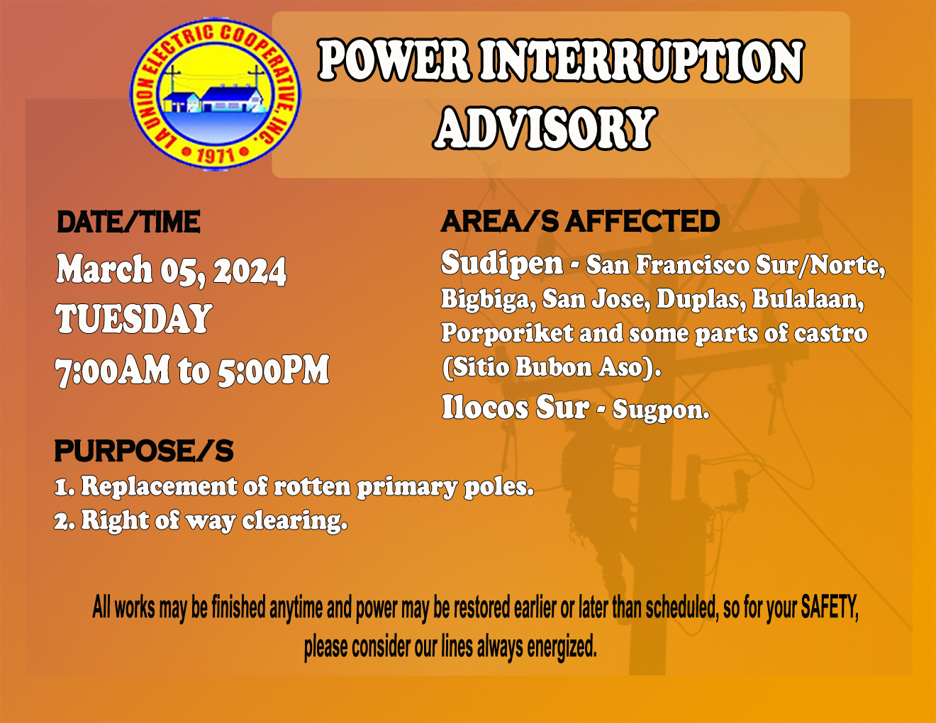 NOTICE OF POWER INTERRUPTION-MARCH 5, 2024 – LUELCO