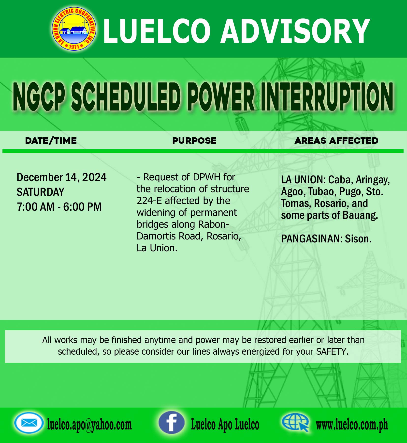 NATIONAL GRID CORPORATION OF THE PHILIPPINES (NGCP) NOTICE OF POWER ...